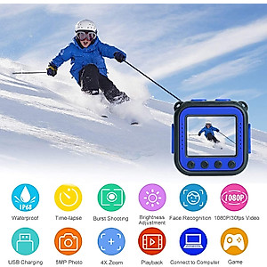 PROGRACE Kids Waterproof Camera for Kids Action Video Digital Camera 1080 HD Toy Camera for Boys Birthday Christmas New Year Gifts, Blue