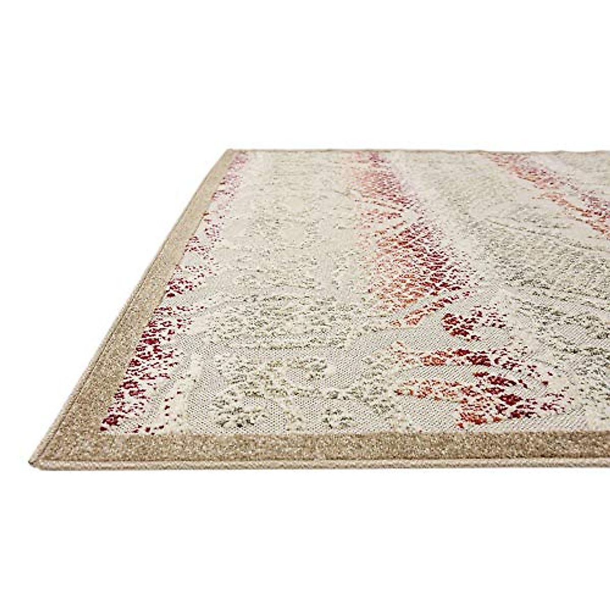 Unique Loom Modern Collection Distressed, High-Low Pile, Abstract, Vintage, Indoor and Outdoor Area Rug, 6 ft x 9 ft, Beige/Light Brown