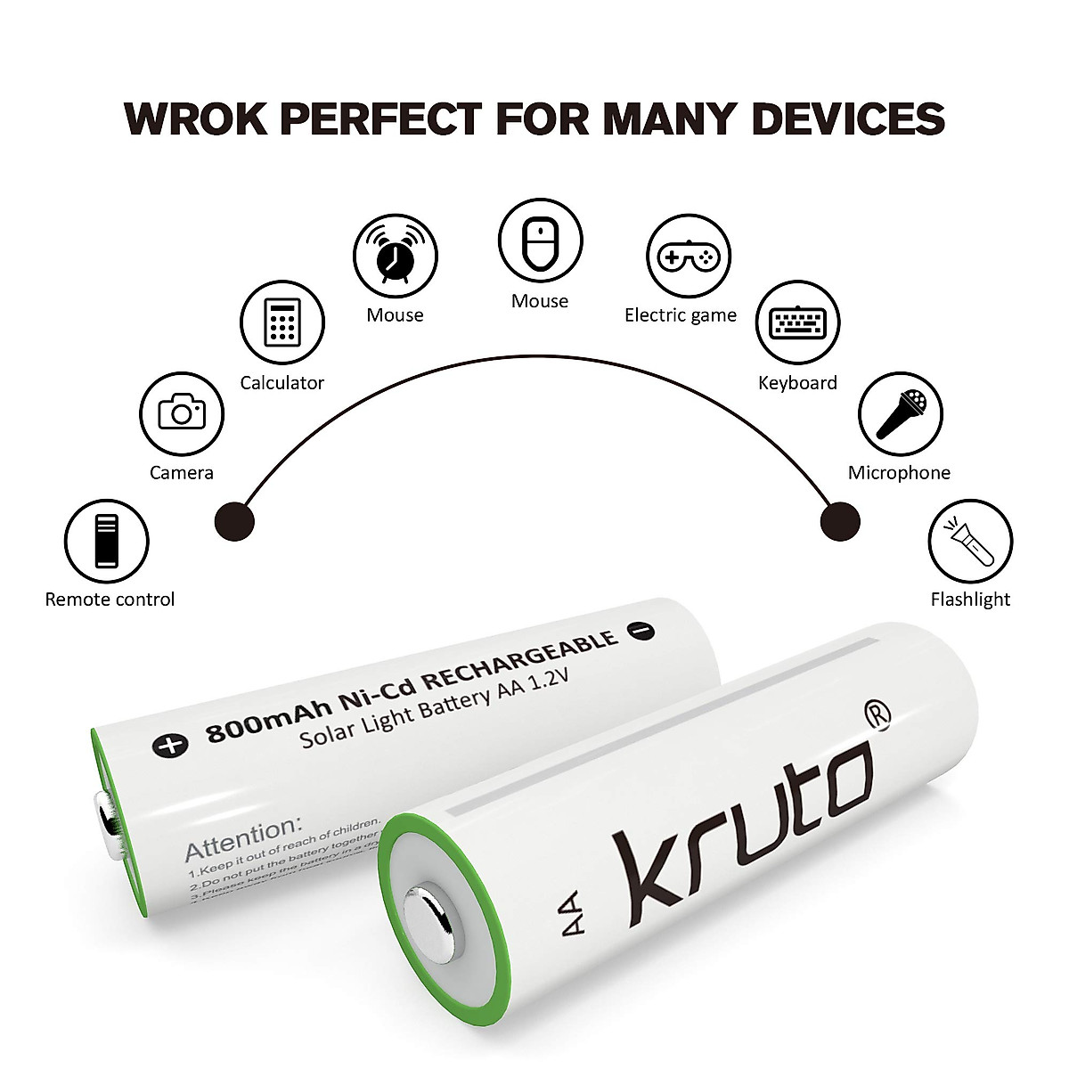 Kruta AA Rechargeable Batteries 800mAh NiCD Rechargeable Solar AA Battery for Solar Lights Solar Lamp(Pack of 12)