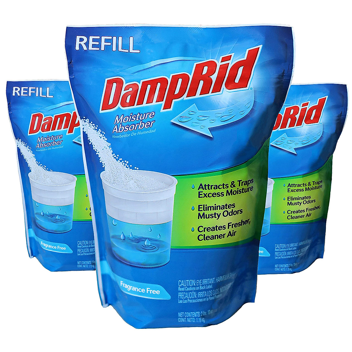 DampRid Fragrance Free Moisture Absorber, 42 oz. Refill Bag, White, 3 Count