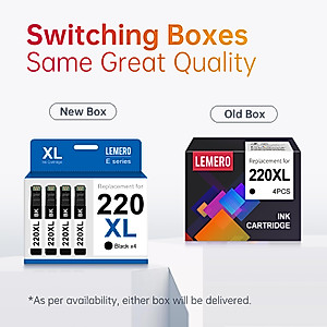 LEMERO Remanufactured Ink Cartridge Replacement for Epson 220 XL 220XL T220XL to use with Workforce WF-2630 WF-2650 WF-2660 WF-2760 WF-2750 Expression Home XP-320 XP-420 XP-424 (4 Black)