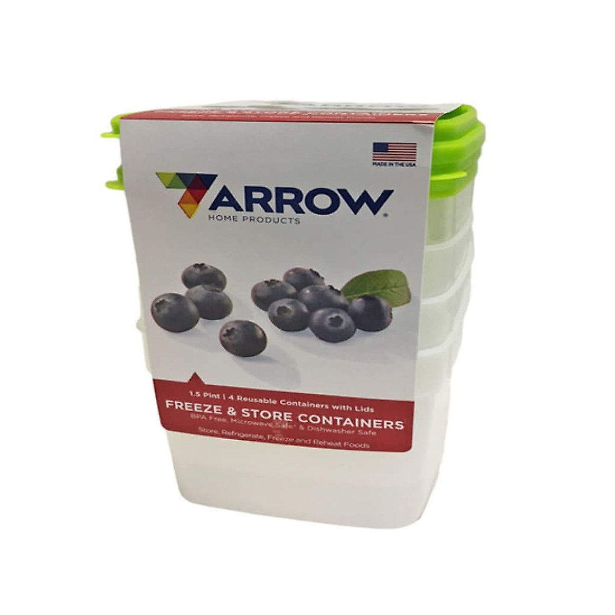 Arrow Plastic Stor-Keeper Freezer Storage Containers - 1.5 Pint Set of 4 Containers by Arrow Plastic