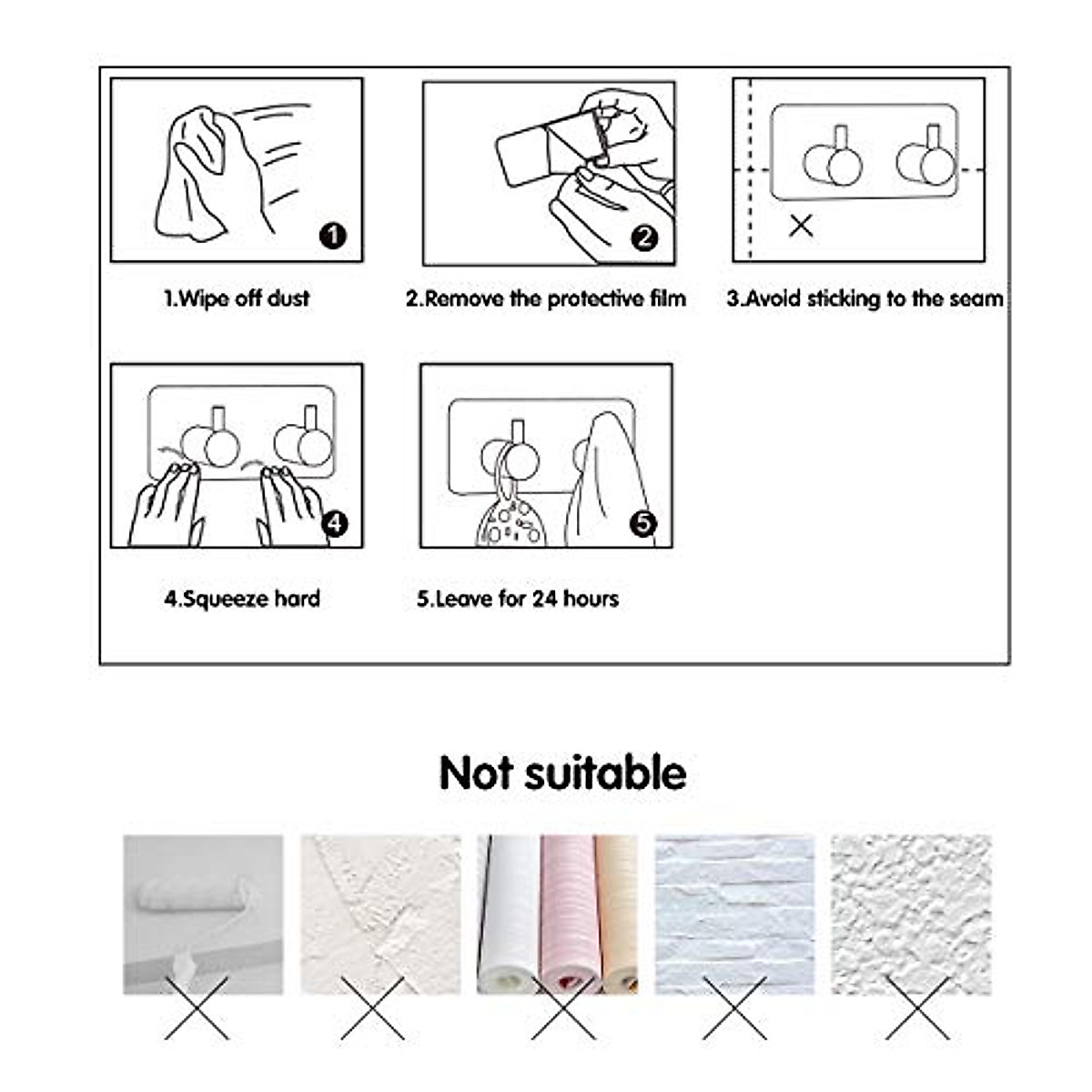 Adhesive Hooks Heavy Duty Stick on Wall Door Waterproof Stainless Steel Hooks for Hanging Coat Hat Towel Robe in Kitchen Bathroom Home Hanging Rack