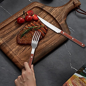 Wooden Handle Flatware Set for 6, 30-Pieces Silverware Set Food-Grade Stainless Steel Cutlery Kitchen Utensils Set Apartment Essentials Dishwasher Safe Wedding Banquet Best Gift Combo