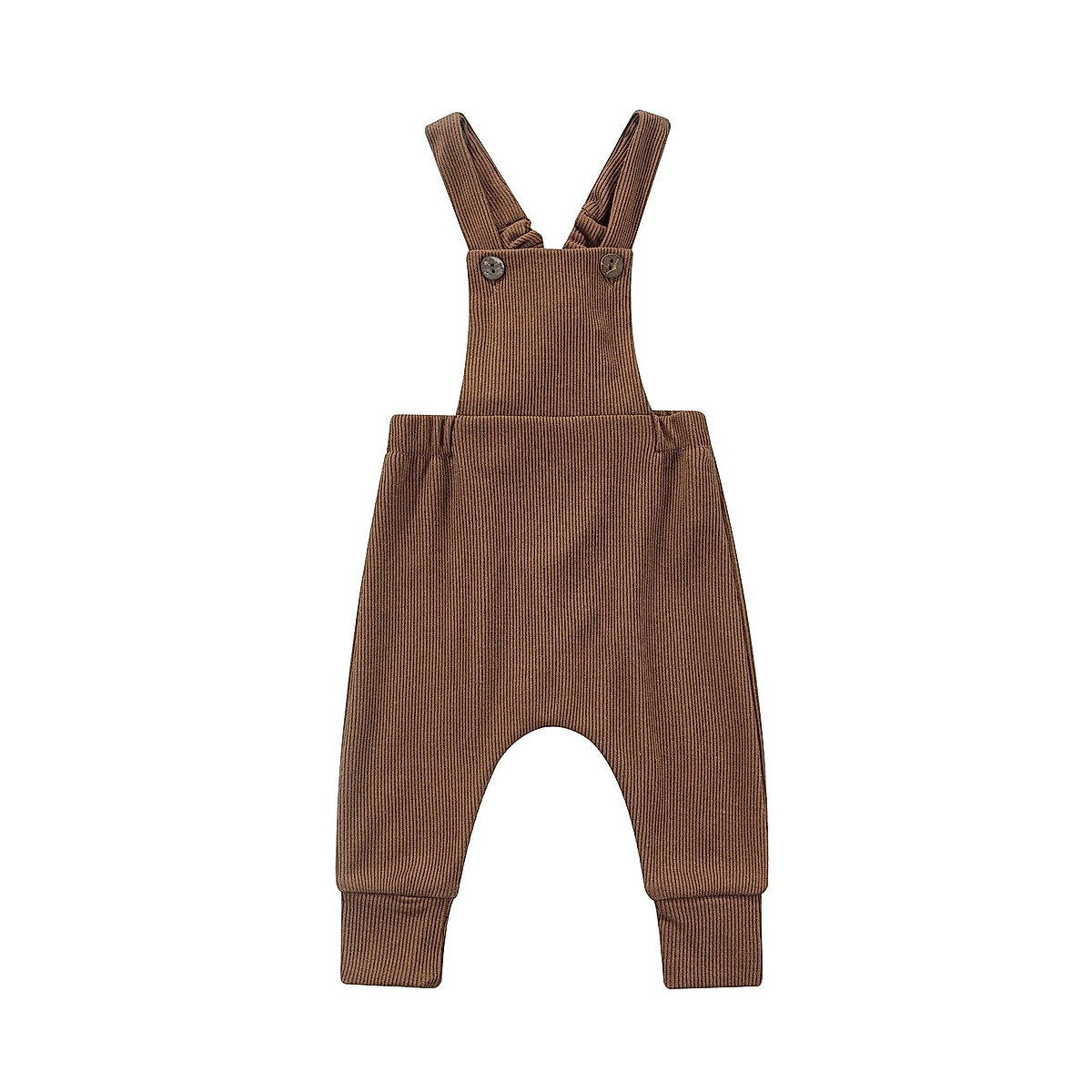 Karuedoo Newborn Baby Girls Boys Ribbed Overalls Solid Halter Backless Jumspuits Overalls Strap Suspender Pants Outfits (Brown, 12-18 Months)