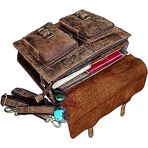 C CUERO 15 Inch Retro Buffalo Hunter Leather Laptop Messenger Bag Office Briefcase Crossbody Travel Bag For Men And Women College Bag Office Laptop Bag