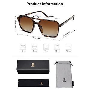 SOJOS Trendy Vintage Aviator Square Sunglasses For Womens Mens Retro 70s UV400 Women Sun Glasses SJ2327 Leopard Brown Grading Lens