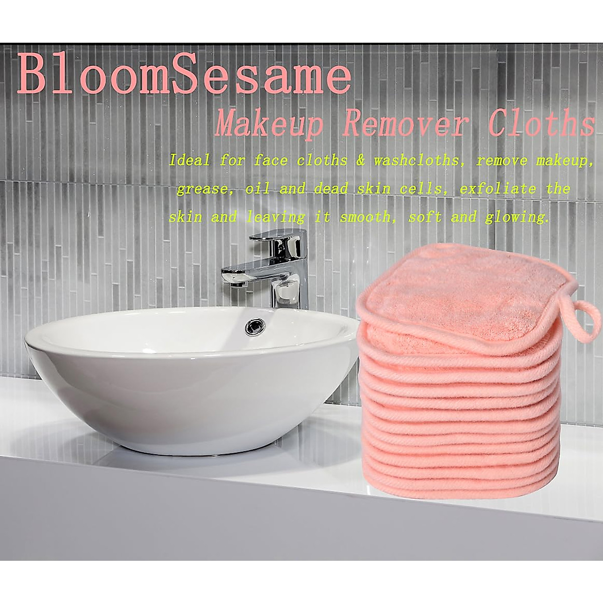 BloomSesame Makeup Remover Cloths for Face, Eye, Lips - Reusable Makeup Remover Pads Soft Microfiber Facial Cleansing Cloths 5 x 5 inch 6 Pack (Coral)