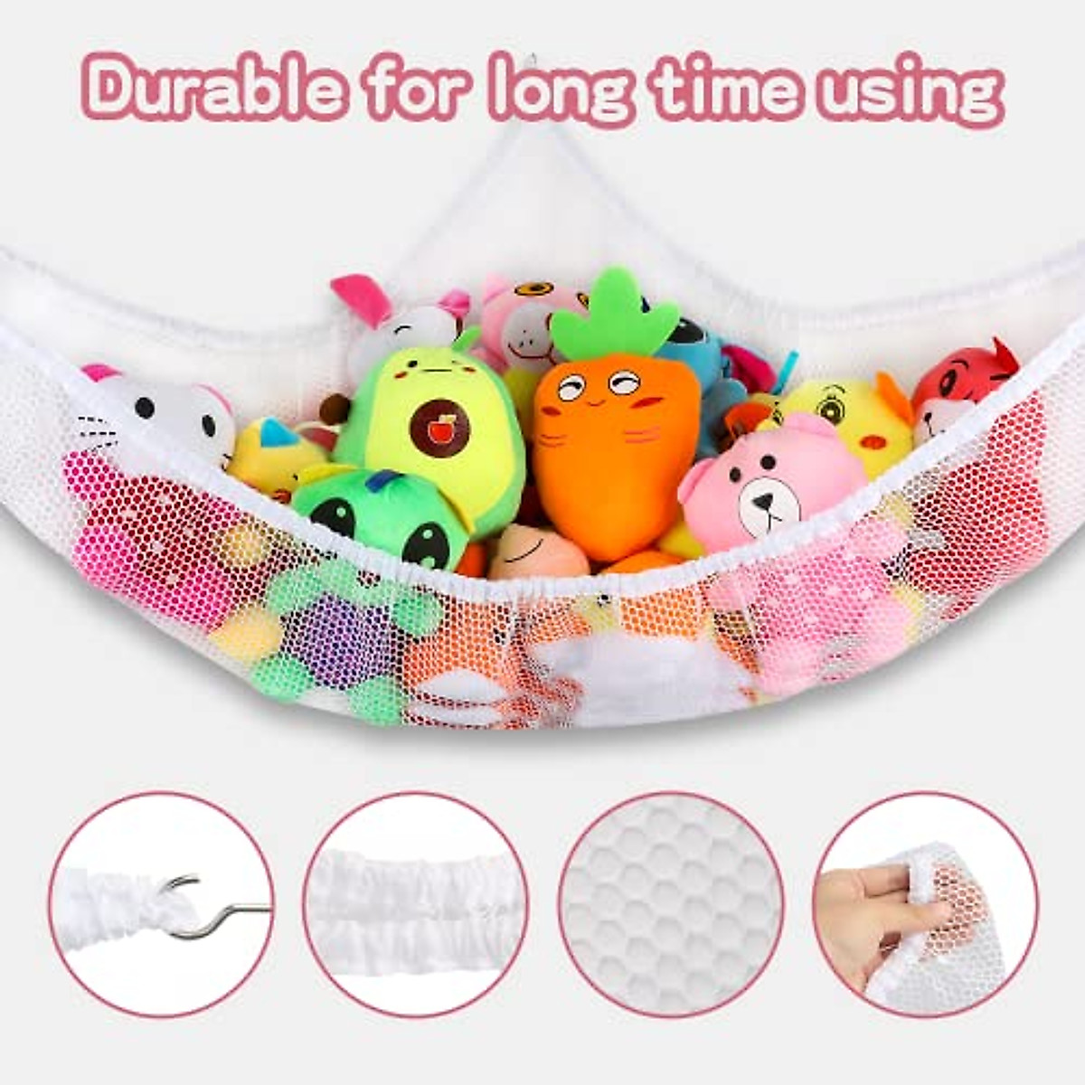 Stuffed Animal Net or Hammock Toy Hammock Macrame Large Corner Mesh Toy Storage Hanging Wall, Stuffed Animal Holder Nursery Organizer for Kids Bedroom (70x47x47 in)