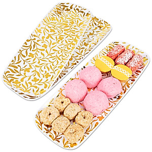 Prestee Disposable Serving Trays and Platters for Serving Food, 3pk - Gold Serving Tray, Plastic Serving Trays for Party, Plastic Serving Platter, Dessert Trays for Dessert Table for Christmas Holiday