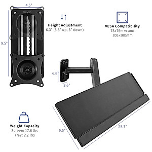VIVO Sit-Stand 17 to 32 inch Single Monitor Wall Mount with Pneumatic Arm Keyboard Tray Combo, Height Adjustable, Max VESA 100x100mm, Black, MOUNT-VWKB1