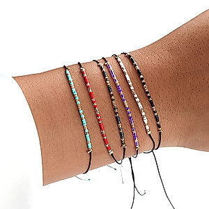 Suyi Seed Bead String Bracelet 6Pcs Friendship Bracelet Adjustable Braid Handmade Strand Bracelet Gifts for Women Set1