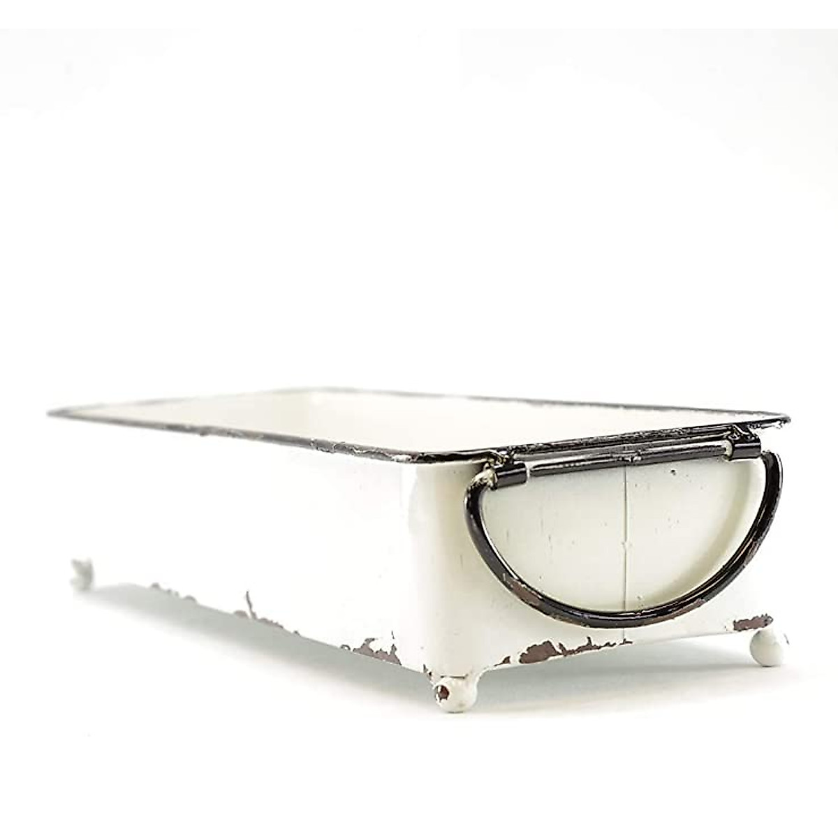 LARGE Rustic White Rectangle Metal Bin - 16.5'' Long - Great for Display or Storage - Silvercloud Trading Co., White with Black