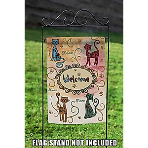 Toland Home Garden 112622 Meow Welcome Cat Flag 12x18 Inch Double Sided Cat Garden Flag for Outdoor House Kittens Flag Yard Decoration
