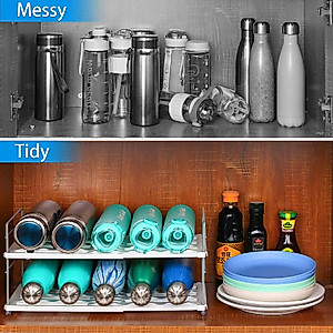 boailydi Water Bottle Organizer for Cabinet, Expandable Water Bottle Rack, Adjustable Tumbler Storage for Kitchen Organization, 2 Tier Cup Organizer for Sports Flask Insulated Mug Fridge