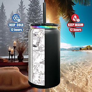 Glass Cups with Lids and Straws, 16 oz Stainless Steel Cups, Insulated Skinny Tumbler, Powder Coated Travel Mugs for Laser Engrave, Iced Coffee Cup for Smoothie Water DIY Gift (Black,1 pack)