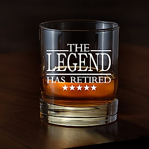 AGMdesign, Funny The Legend Has Retired Whiskey Glasses, Retirement Gifts For Men Women Coworker Boss, Funny Retirement Gag Gift Idea, 2021 Happy Retirement Party Decorations Favors