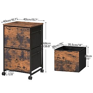 HOOBRO 2 Drawer Mobile File Cabinet, Rolling Printer Stand, Vertical Filing Cabinet, Office Cabinet, Filing Cabinet for Home Office, A4/Letter Size, Nonwovens Drawer, Rustic Brown BF20WJ01
