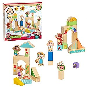 CoComelon JJ & Friends Wood Block Set, 30-Pieces, Recycled Wood, Officially Licensed Kids Toys for Ages 18 Month, Gifts and Presents by Just Play