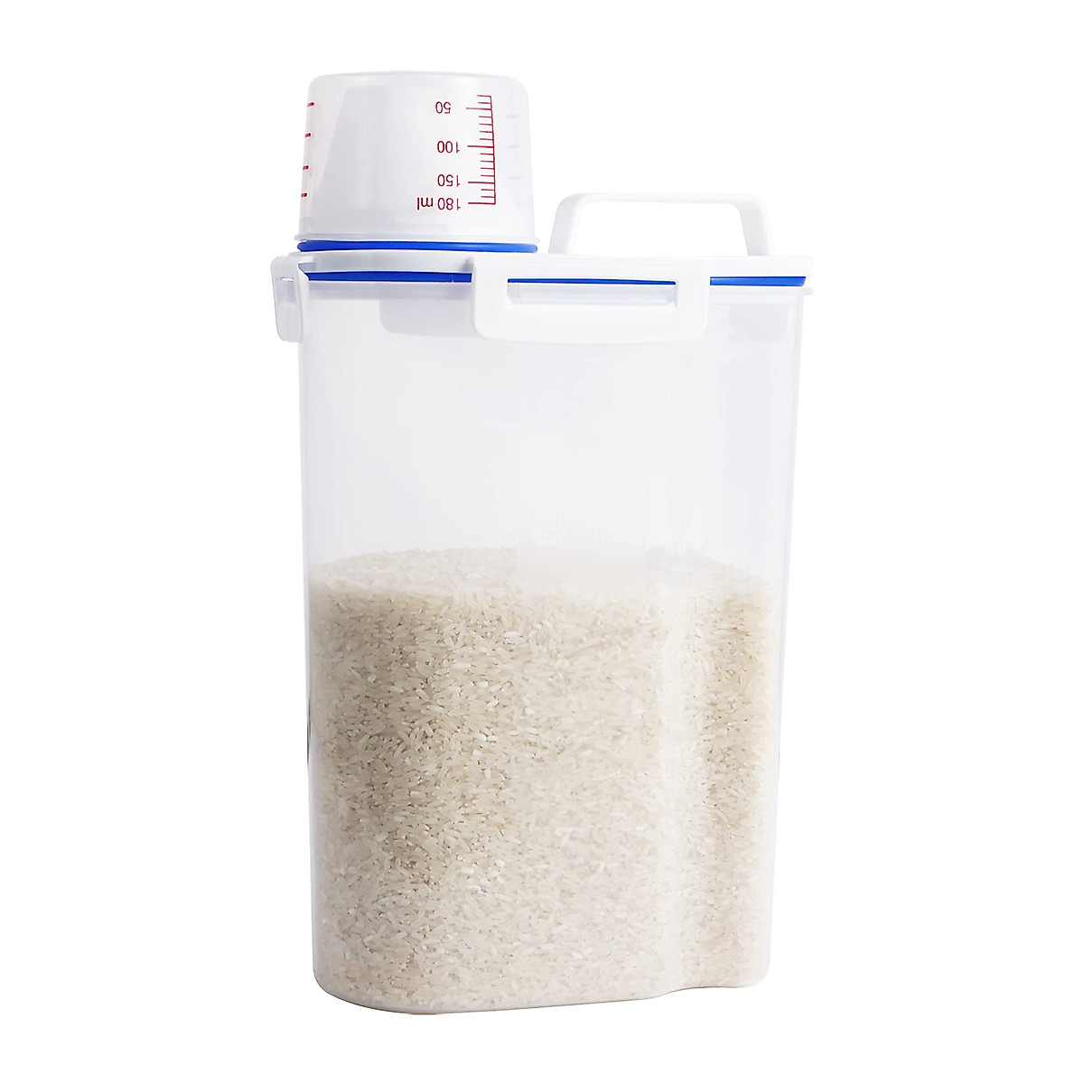 JCSHIMO Airtight Rice Storage Container, BPA Free Plastic Dry Food Container Cereal Storage Bin with Pouring Spout, Measuring Cup Food Dispenser for Cereal Beans Flour Sugar