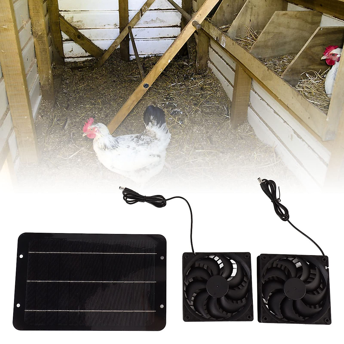 10W 12V Solar Panel Dual Fans Kit, Waterproof Portable Solar Powered Exhaust Ventilation Fan for Chicken Coop Greenhouse Shed PET Houses Window