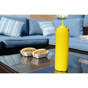 [2 PACK] 24 Oz Yellow Plastic Condiment Squeeze Bottles Squirt Bottle for Sauces, Dressing, Arts and Crafts, Ketchup, Mustard, Oil, BBQ - Clear Reusable Plastic Containers, BPA Free, Dishwasher Safe