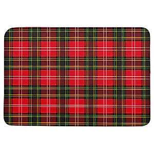 Red Green Plaid Christmas Bath Rugs Vintage Sponge Doormat Non Slip Backing Durable Soft Flannel Mat Memory Foam Mats Carpet for Bathroom Kitchen 32x20In