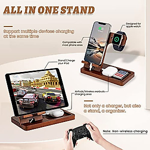 3 in 1 Charging Station, Wood Charger Stand for iPhone, iPad, Apple Watch, AirPods, Wood Phone Docking Station, Phone Charging Station Organizer, Charging Stand, Dad Gifts for Men