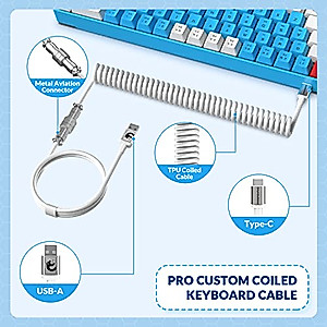 ZIYOU LANG RK-T8 Wired 65% Mechanical Gaming Keyboard with RGB LED Backlit Anti-ghosting TKL Mini 68 Key Custom Coiled C to A Cable Tactile Blue Switch for PS4 PS5 Xbox PC Mac Gamer(White/Blue/Red)