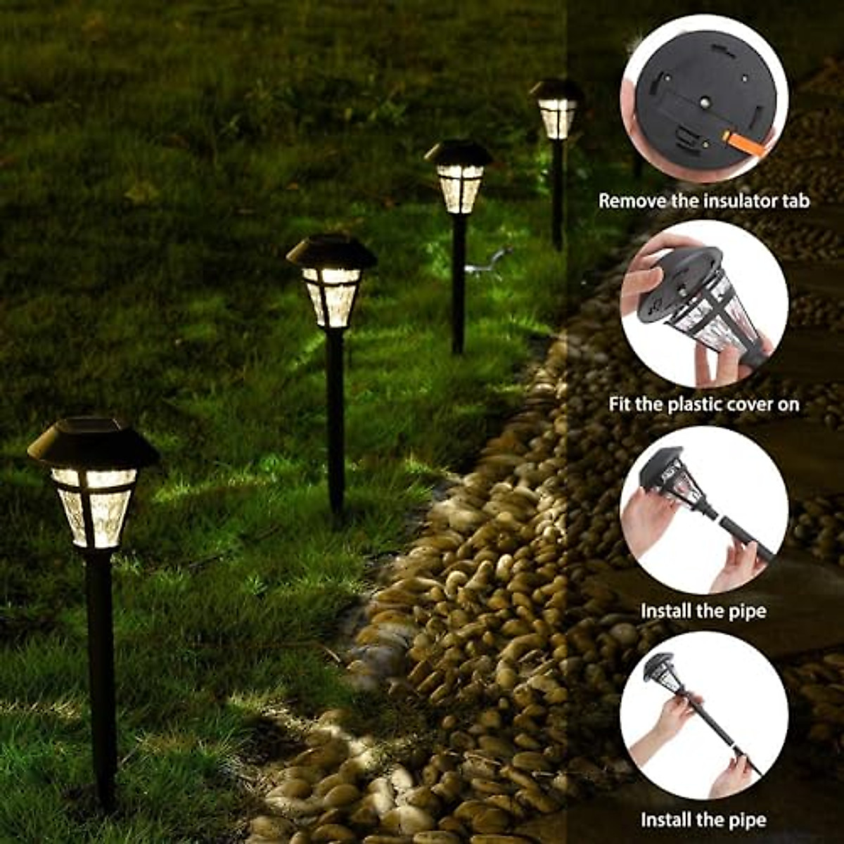 TWINSLUXES 12 Pack Solar Pathway Lights Outdoor Waterproof Garden Walkway Lights LED Landscape Lighting Auto On/Off Dusk to Dawn for Pathway,Sidewalk, Lawn, Patio, Yard - Warm White…