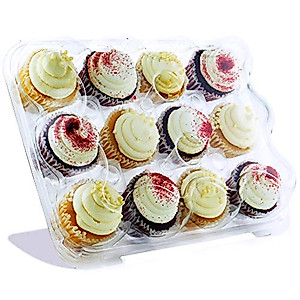 Chefible Premium Plastic Disposable 12 Cupcake Carrier Container Box, High Dome, Extra Sturdy For Easy Transport! 4 Pack