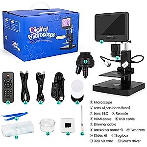 Andonstar AD246S-P HDMI Digital Microscope with 7'' Screen, 4000x 3 Lens 2160P UHD Video Record, Coin Microscope for Error Coins, Biological Microscope Kit for Adults and Kids, Prepred Slides