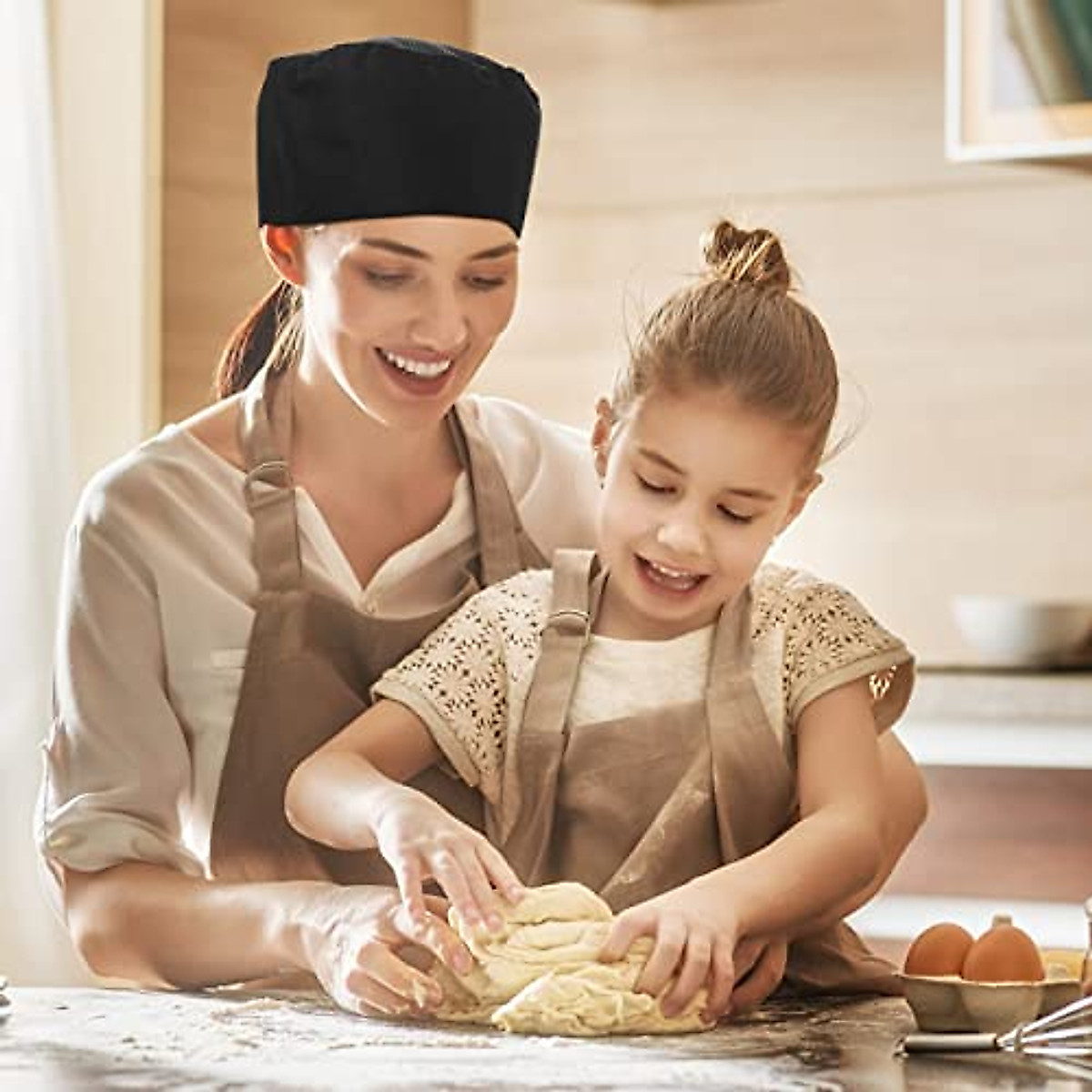 Yolev Mesh Top Skull Cap Professional Catering Chefs Hat Black Adjustable Food Service Caps for Kitchen Cooking Service and Other Work Black