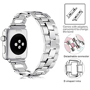 OULUCCI Stainless Steel Band Compatible with Apple Watch Band 38mm 40mm 41mm Women Iwatch Series 7, Series 8, Series 6, SE, Series 5, Series 4, Series 3,D-Shape Sport Strap (Silver)