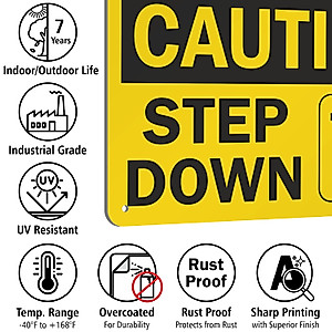 SmartSign "Caution - Step Down" Sign | 7" x 10" Aluminum