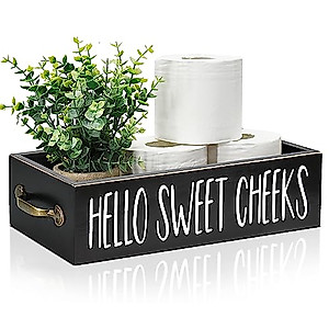 Bathroom Decor Box 2 Sides Funny Toilet Paper Holder Wood Tank Box Over Toilet Paper Storage Basket with Metal Handle Rustic Bathroom Paper Organizer Box with Funny Sign Farmhouse Home Decor Box