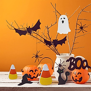 5 Pieces Halloween Wooden Table Centerpieces Ghost Black Cat Witch's Hat Candy Corn Table Decor Halloween Wood Shelf Sitters Halloween Wood Tabletop Decor for Halloween Party Home Tiered Tray Decor