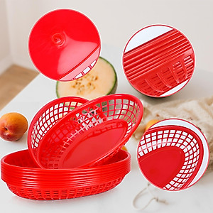 GothaBach 50 Pack Fast Food Baskets, Plastic Fast Food Restaurant Baskets, Bread Fry Baskets Serving Tray for Hot Dogs, Chicken, Burgers, Sandwiches, Fries (Red)