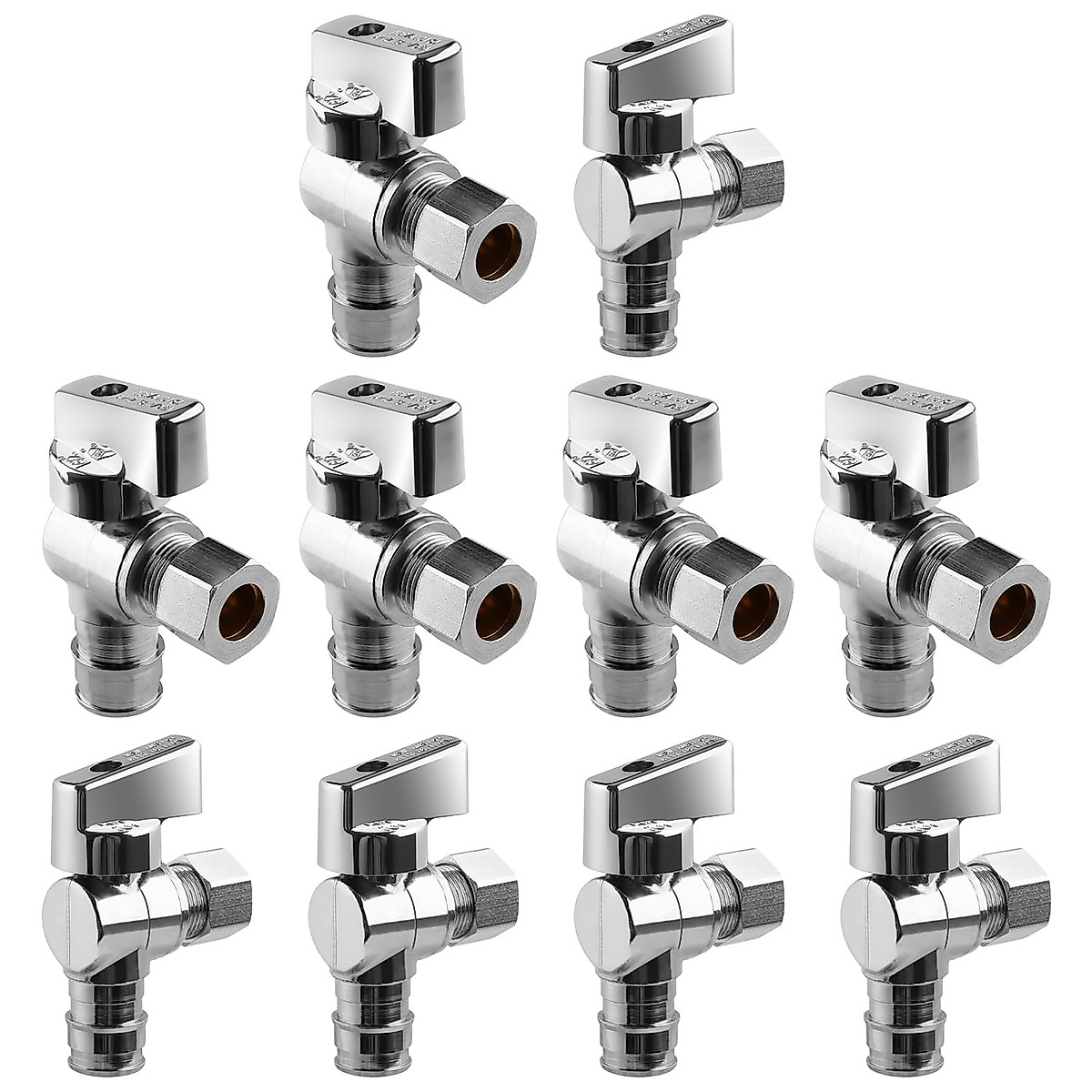1/4 Turn Angle Stop Valve, 1/2" Expansion Pex F1960 X 3/8" OD Compression For Toilets And Faucets (Pack of 10)