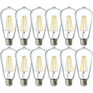 Sunco 12 Pack 60W Vintage LED Edison Bulbs Equivalent 8.5W CRI92 800 Lumens, Dimmable ST64 Filament 3000K Warm White E26 Medium Base Light Bulbs High Brightness Clear Glass Waterproof UL
