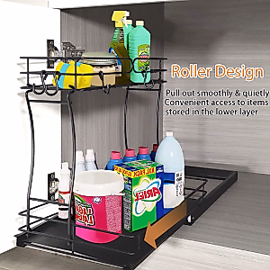 JIKEXINGMENG 2-Tier Under Sink Organizer with Slide-Out Shelves - Easy-to-Install Metal Storage Basket Drawer - Ideal for Kitchen, Bathroom, and Pantry Cabinets - Fits 11-Inch Cabinet Opening