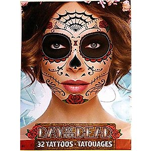 Day Of The Dead Sugar Skull Temporary Face Tattoos (RED ROSE)