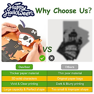 Ouvibor 24 Pcs Halloween Treat Bags with Stickers Halloween Party Paper Bags Trick or Treat Gift Bags Candy Bags Goodie Bags for Halloween Party Supplies