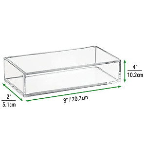 mDesign Small Makeup Organizer Box with Lid for Vanity Countertops, Cabinet - Store Makeup Brushes, Eye Shadow Palettes, Lipstick, Lip Gloss, Blush, Jewelry - Plastic, 2 Pack - Clear