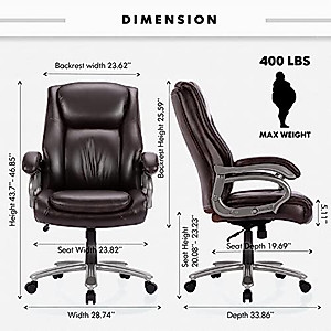 COLAMY Big & Tall Office Chair 400lbs Wide Seat- High Back PU Leather Executive Computer Desk Chair for Heavy People-Brown
