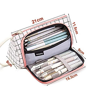 Pencil Case Big Capacity Multi-Slot Pen Bag Pouch Holder Pen Bag Gift for Office School Supplier Teen Girl Boy Men Women Adult (Plaid White)