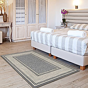 Ottomanson Ottohome Collection Non-Slip Rubberback Bordered Design 3x5 Indoor Area Rug, 3'3" x 5', Light Gray