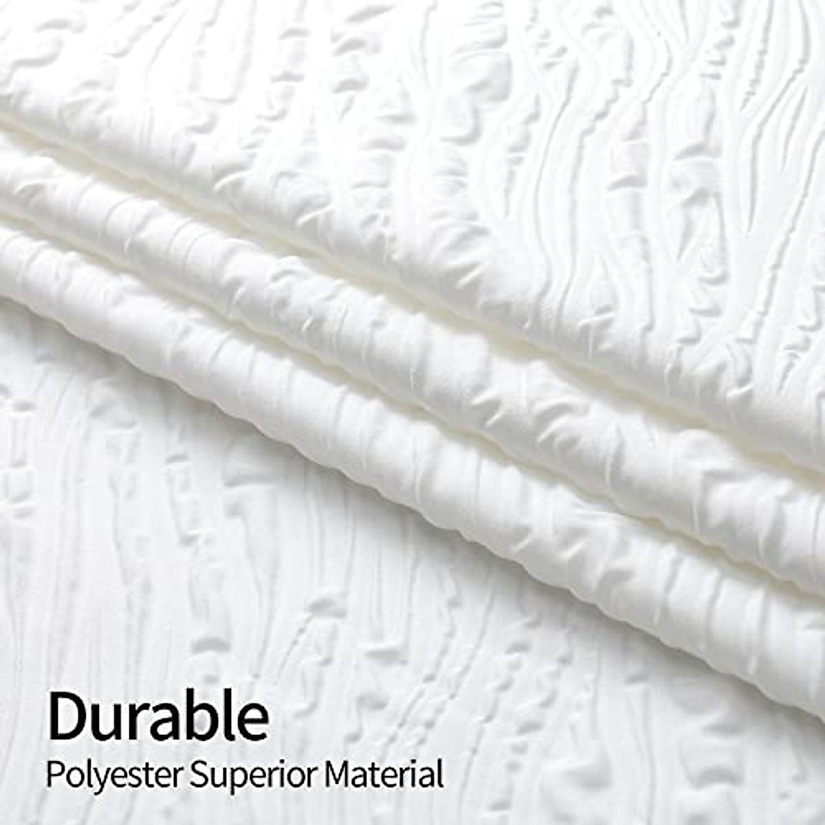 MitoVilla White Modern Fabric Shower Curtain, Farmhouse Waves Cloth Shower Curtains for Neutral Hotel Bathroom Decor, 3D Geometric Embossed Textured, Durable & Wrinkle Resistant, 72 x 72