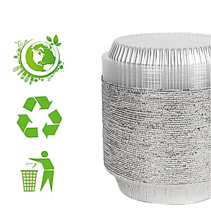 LUCKMETA 7'' Inch Round Tin Foil Pans Disposable Aluminum Pans with Clear Lids (30 Pack), Freezer & Oven Safe - For Baking, Cooking, Storage, Roasting, & Reheating, Recyclable, Pack of 30