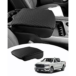 Shademax Dodge Ram 1500 Center Console Cover,Armrest Cushion Pad Cover for Dodge Ram 1500 Accessories 2019 2020 2021 2022 2023 2024, PU Leather Dodge Console Cover Anti-Scratch Black